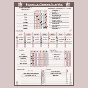 Editable Cleaning Schedule Checklist Digital Printable for Roommates ...