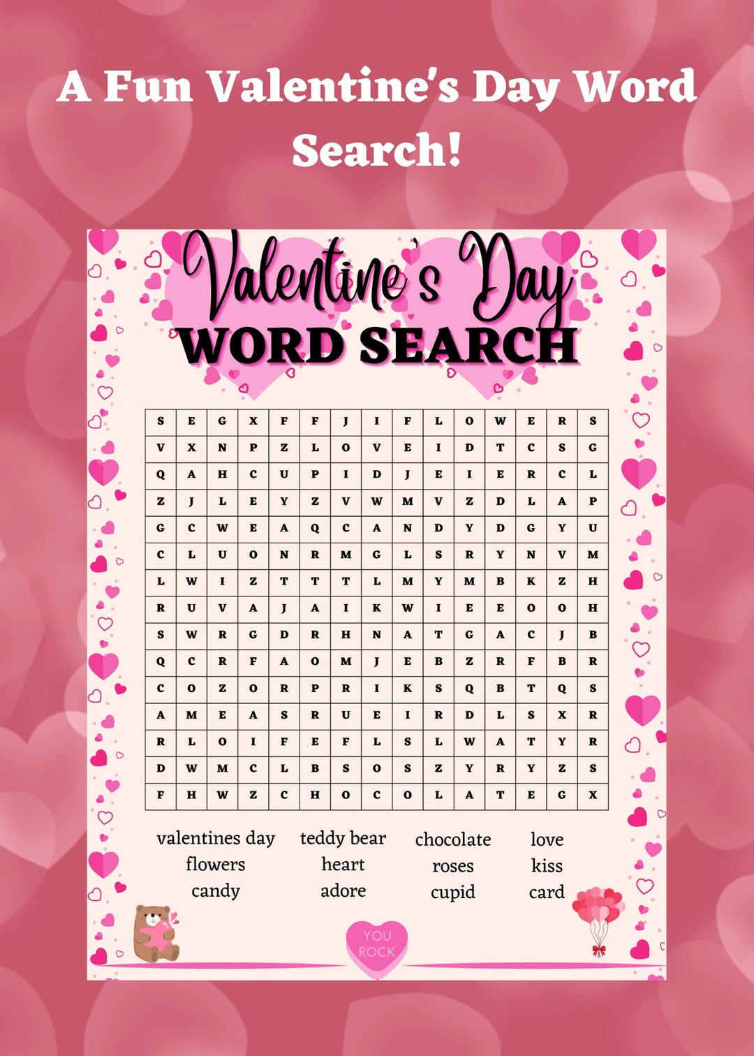 Instant Download Valentines Day Word Search Printable Editable Activity ...