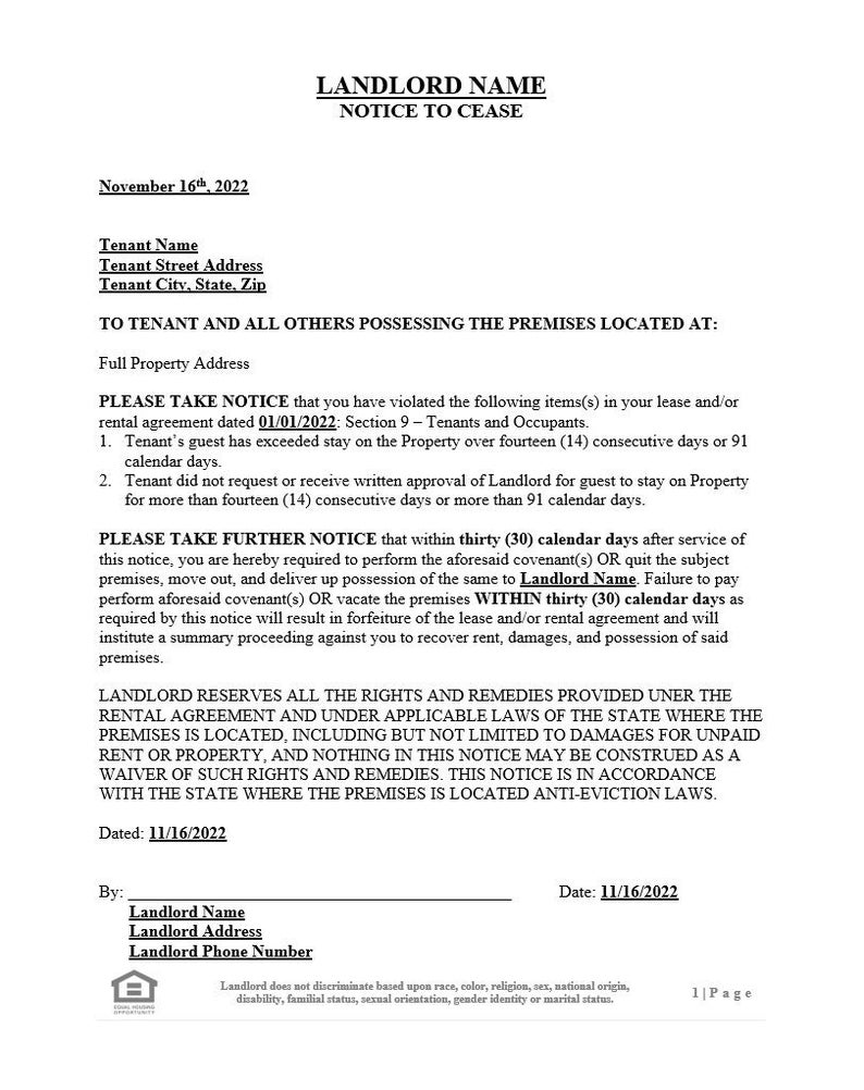 Notice to Cease - Etsy