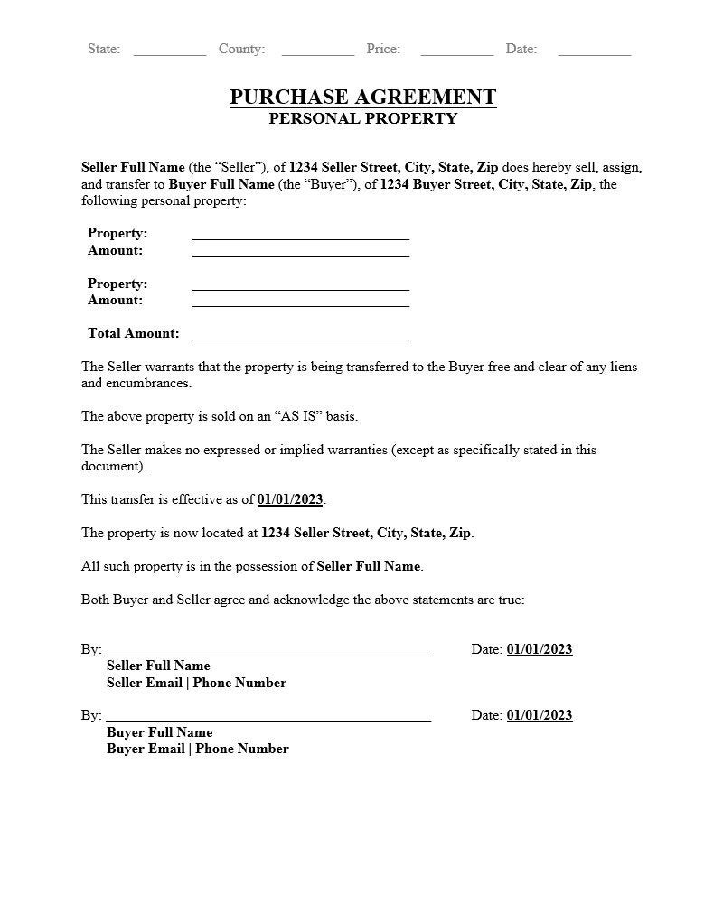 Land Purchase Agreement Template