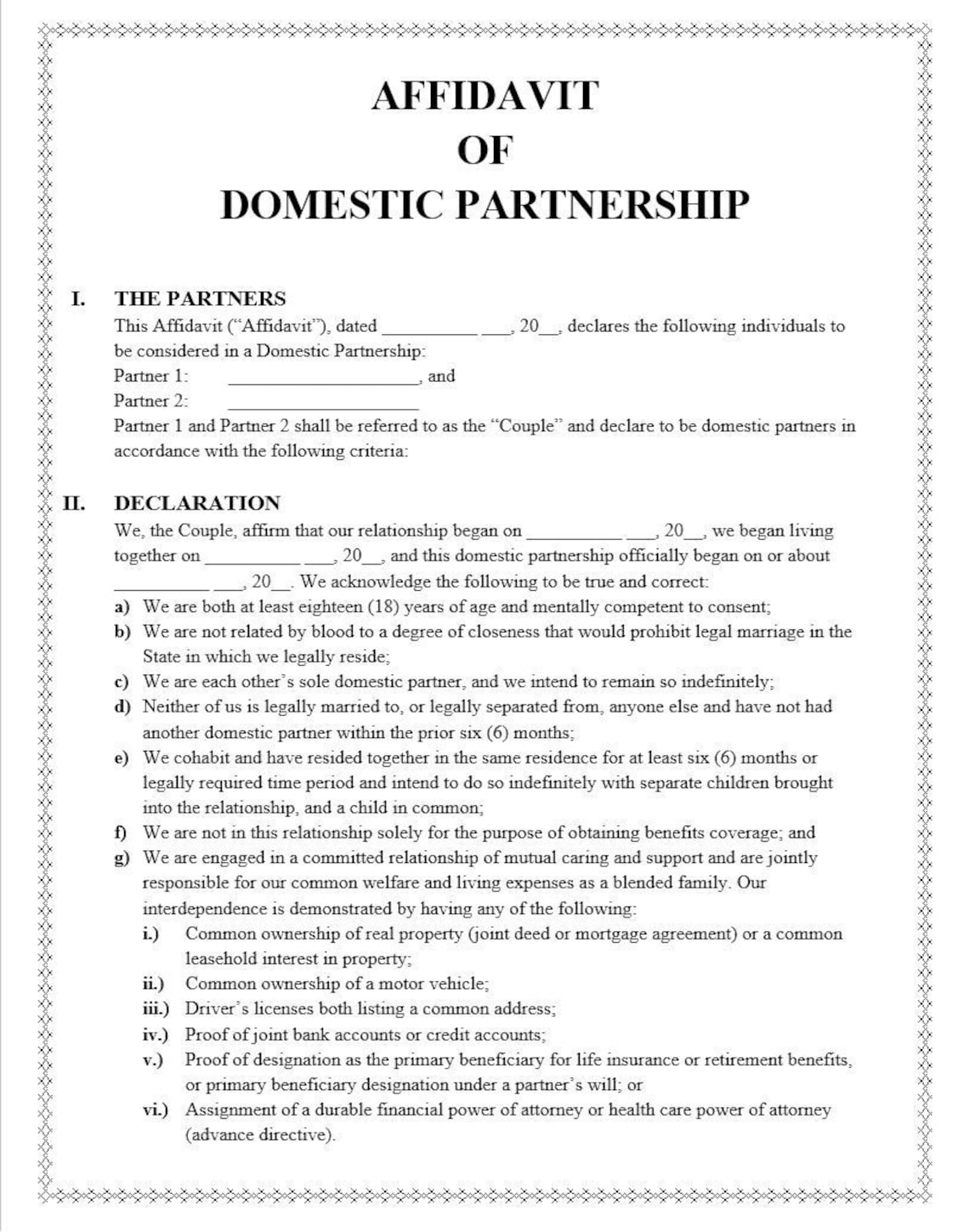 Affidavit of Domestic Partnership - Etsy