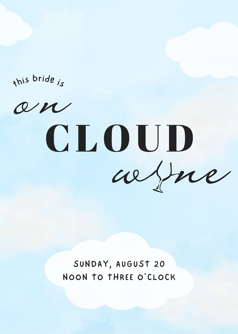 On Cloud Wine Bridal Shower Invite | Fully Customizable | Bridal Shower ...
