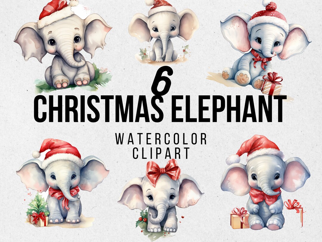 Christmas Elephant Clipart, Watercolor Holidays, Winter Clipart ...