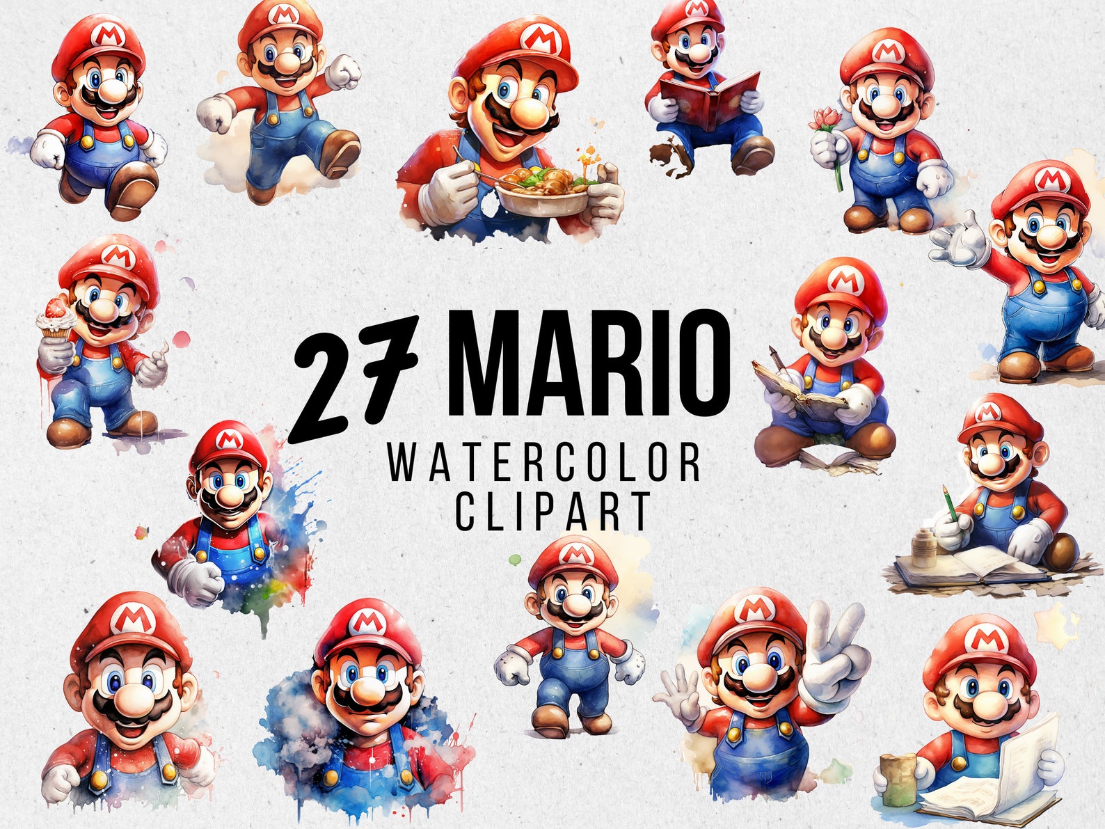 Mario Clipart, Mario Watercolor, Mario Png, Super Mario-comercial Use ...