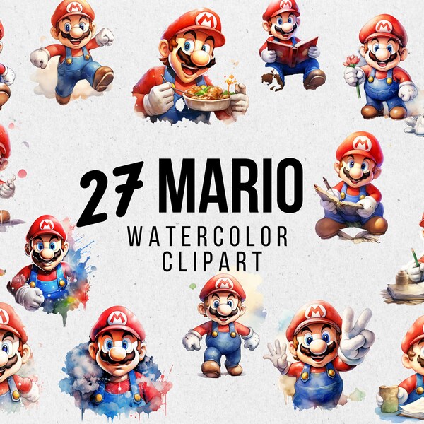Watercolor Mario Clipart - Etsy