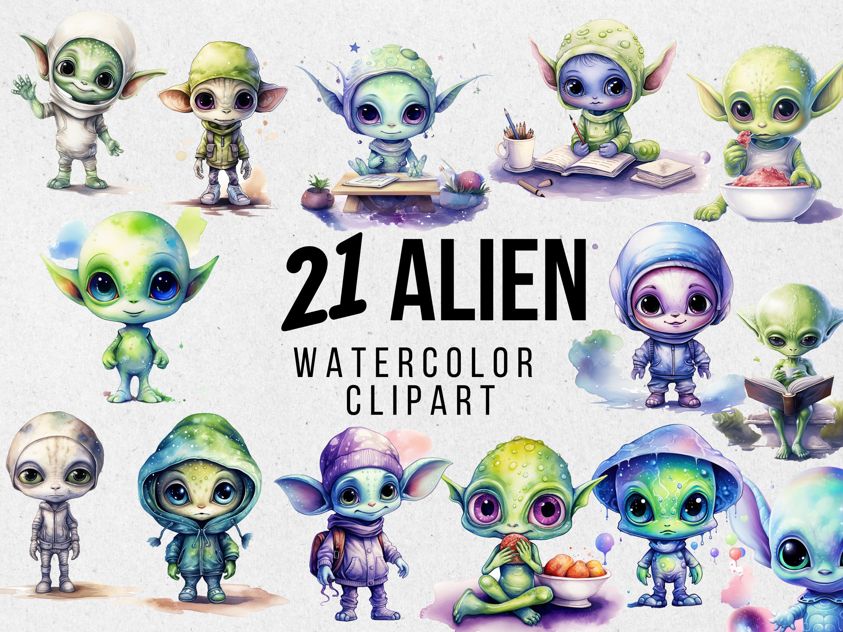 Alien Clipart, Alien Watercolor, Alien Png, Alien Nursery Comercial Use ...