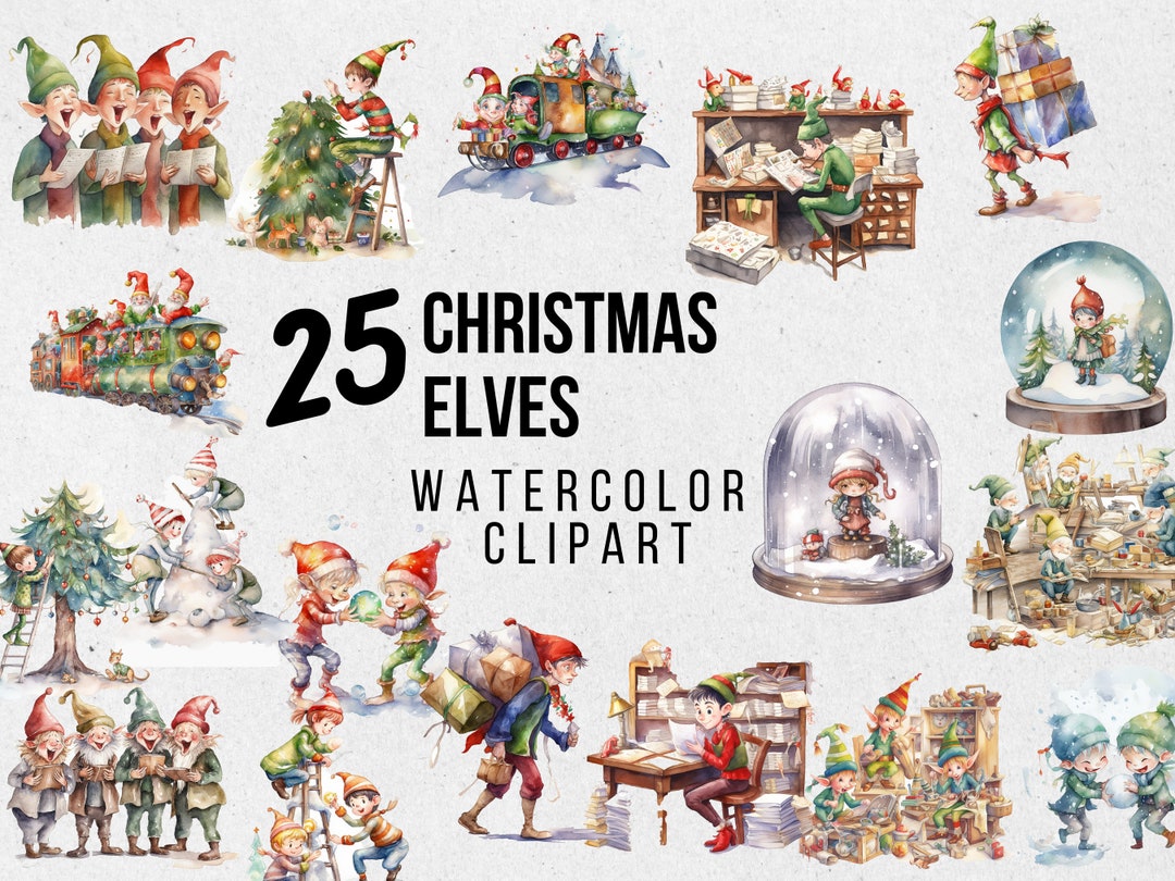 Christmas Elves Clipart, Elves Watercolor, Christmas Png, Christmas ...