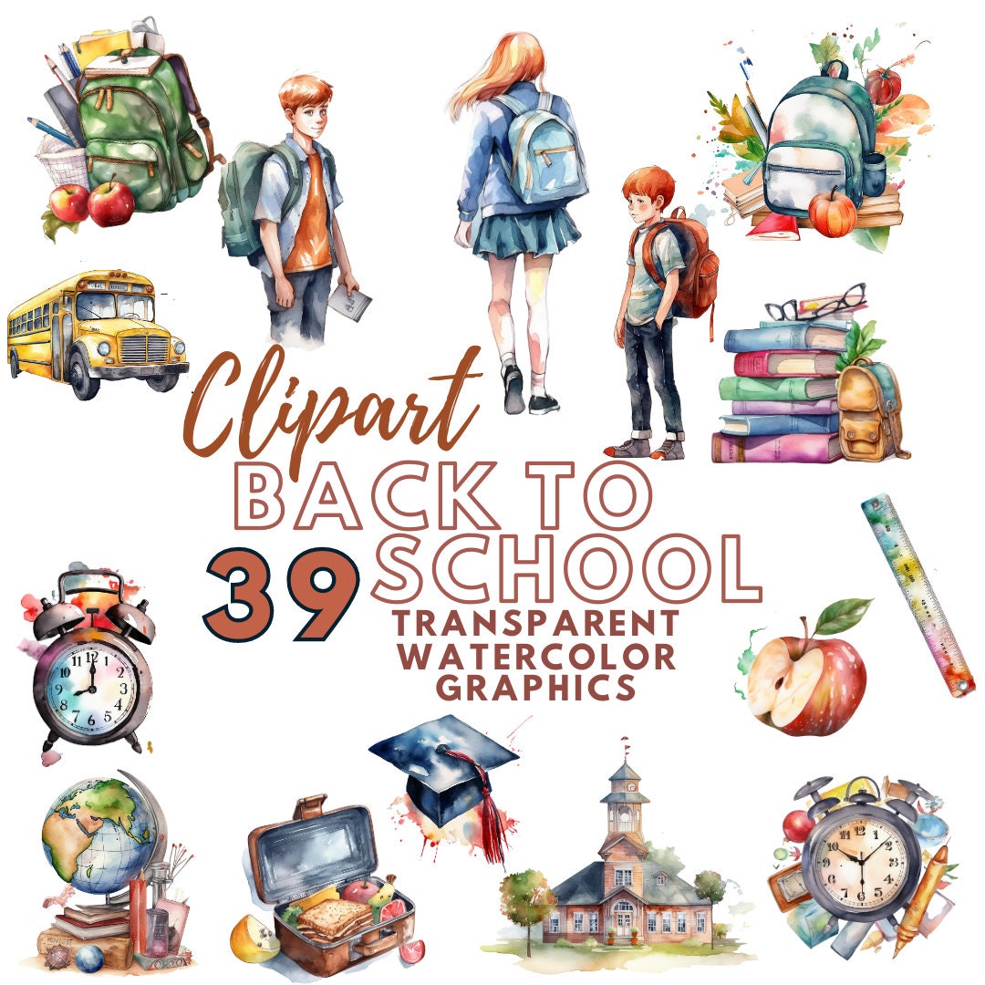 Watercolor Back-to-school Clipart Bundle, Back-to-school Png & Svg ...