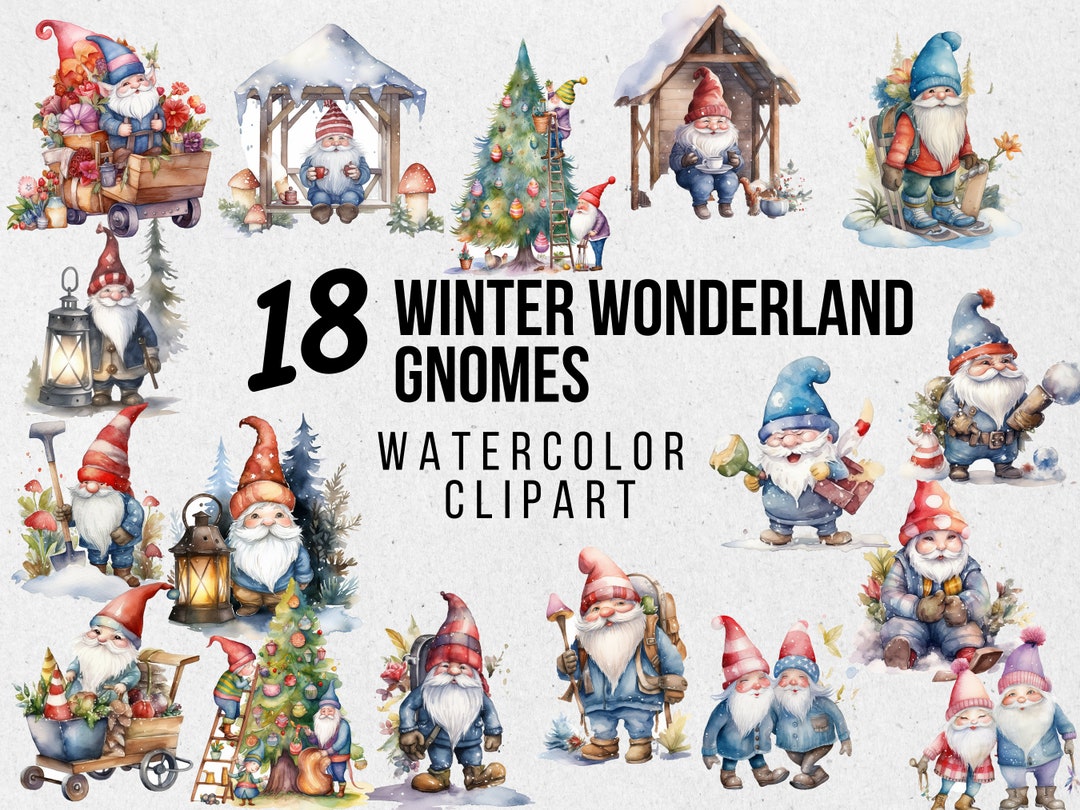 Winter Wonderland Gnomes Clipart, Garden Gnomes Watercolor, Gnomes Png ...