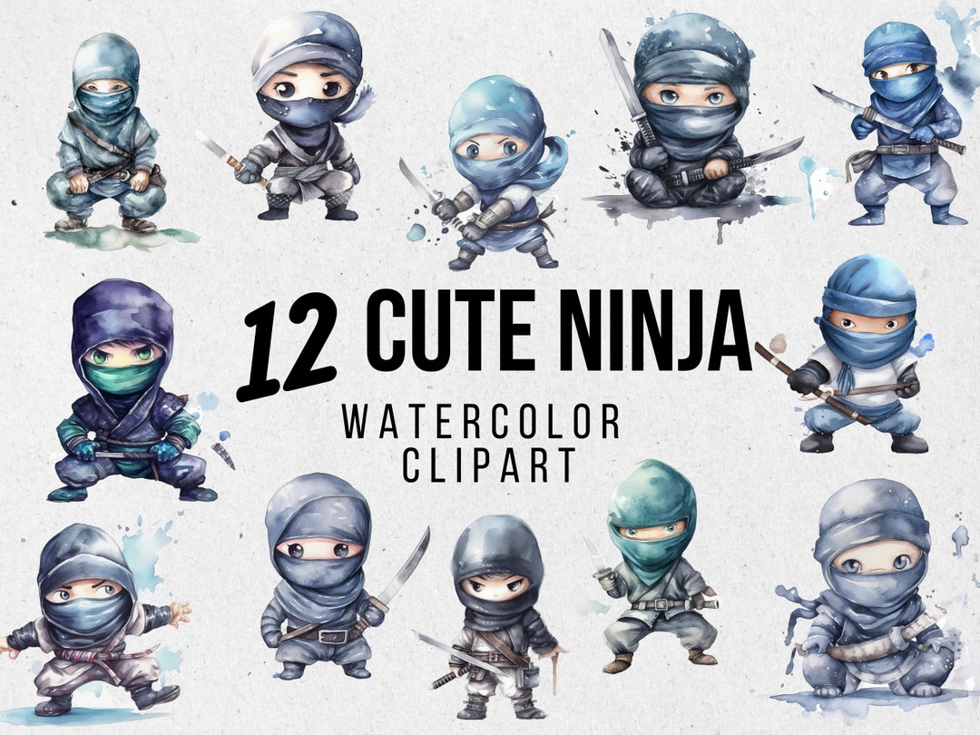 Cute Ninja Clipart, Ninja Watercolor, Ninja Png, Cute Ninja-comercial ...