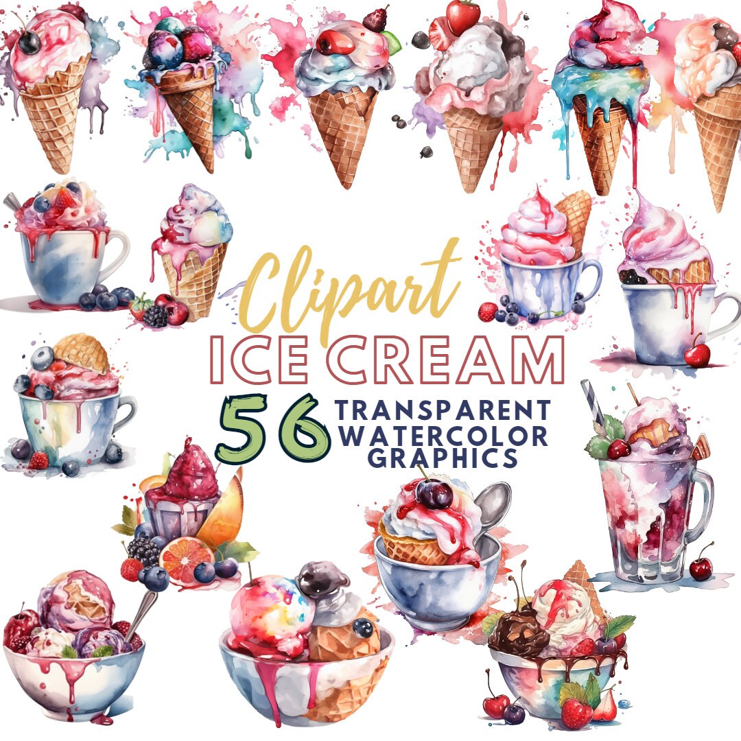 Watercolor Ice Cream Clipart Bundle, Comercial Use, Instant Download - Etsy