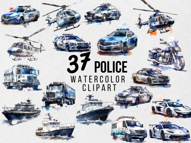 Police Clipart, Police Watercolor, Police Png, Police Rescue-comercial ...