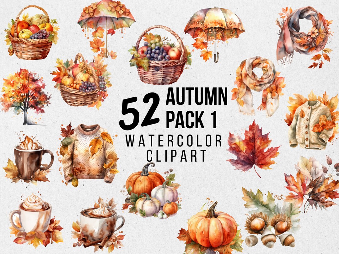 Watercolor Autumn Clipart - Autumn Watercolor in PNG Format Instant ...