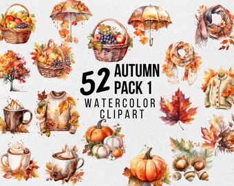 Watercolor Fall Decor Clipart Autumn Watercolor in PNG Format Instant ...