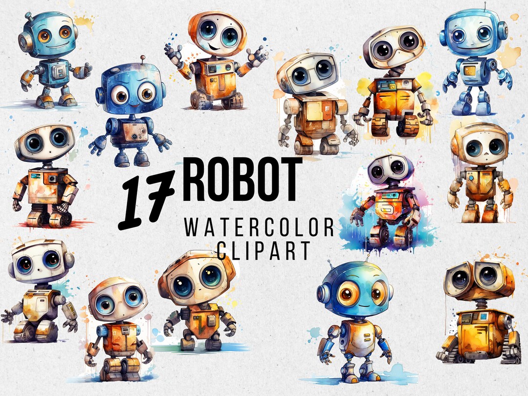 Cute Robot Clipart, Robot Watercolor, Robot Png, Cute Robot-comercial ...