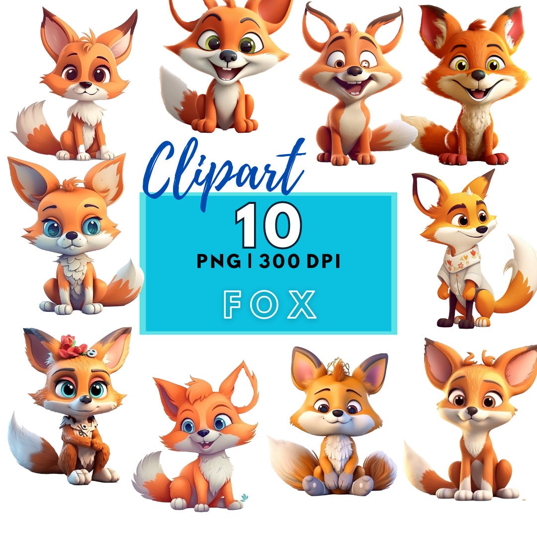 Cute Fox Clipart PNG Clipart Pack of 10 Crafts Card Making - Etsy