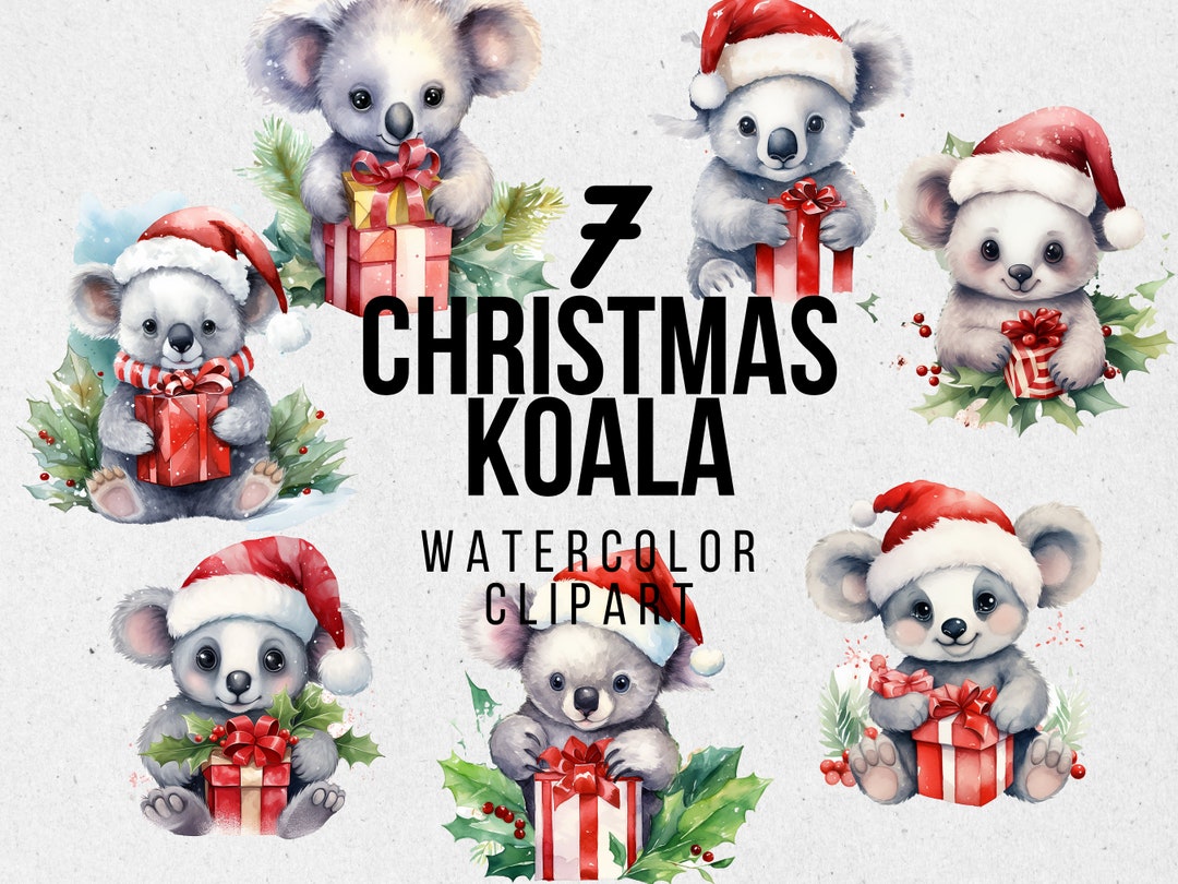 Christmas Koala Clipart, Watercolor Holidays, Winter Clipart, Magical ...