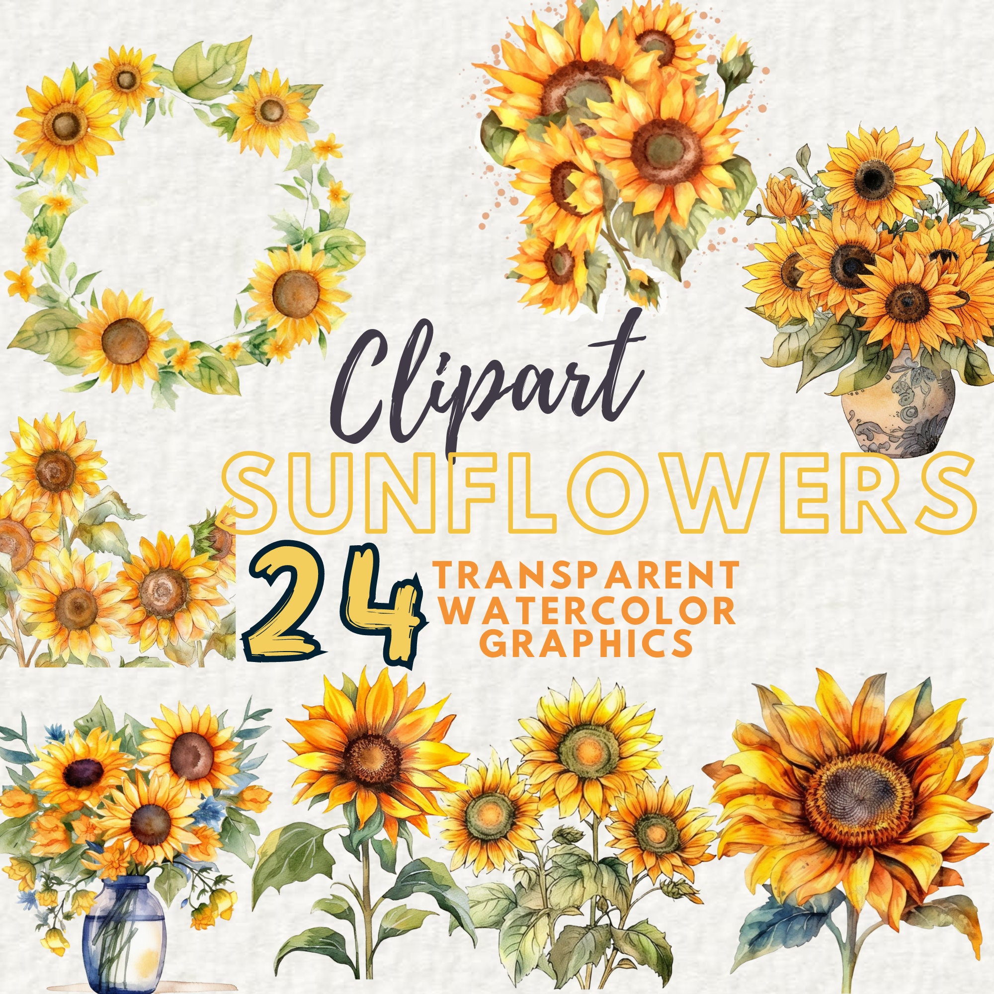 Watercolor Sunflowers Clipart Sunflowers Floral Bouquets in PNG Format ...