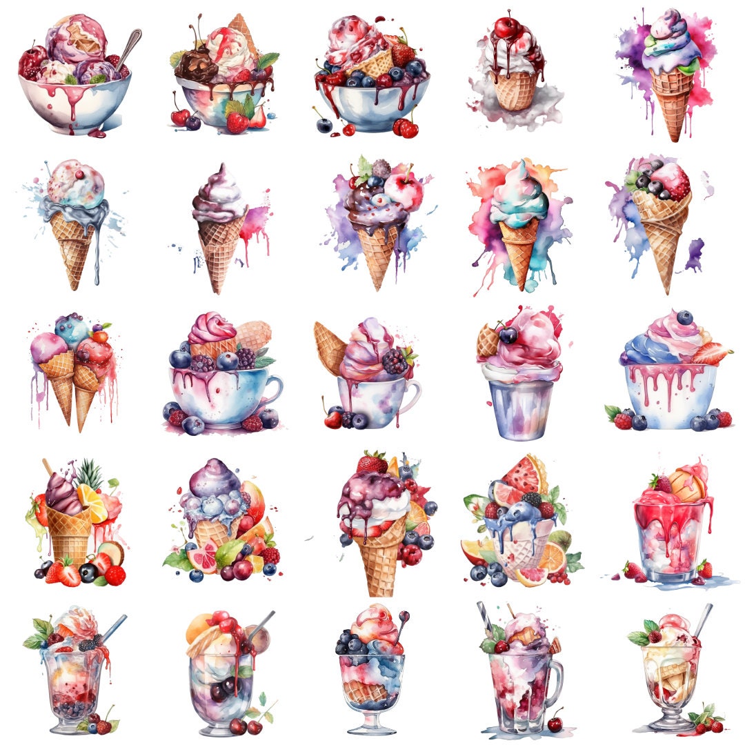 Watercolor Ice Cream Clipart Bundle, Comercial Use, Instant Download - Etsy