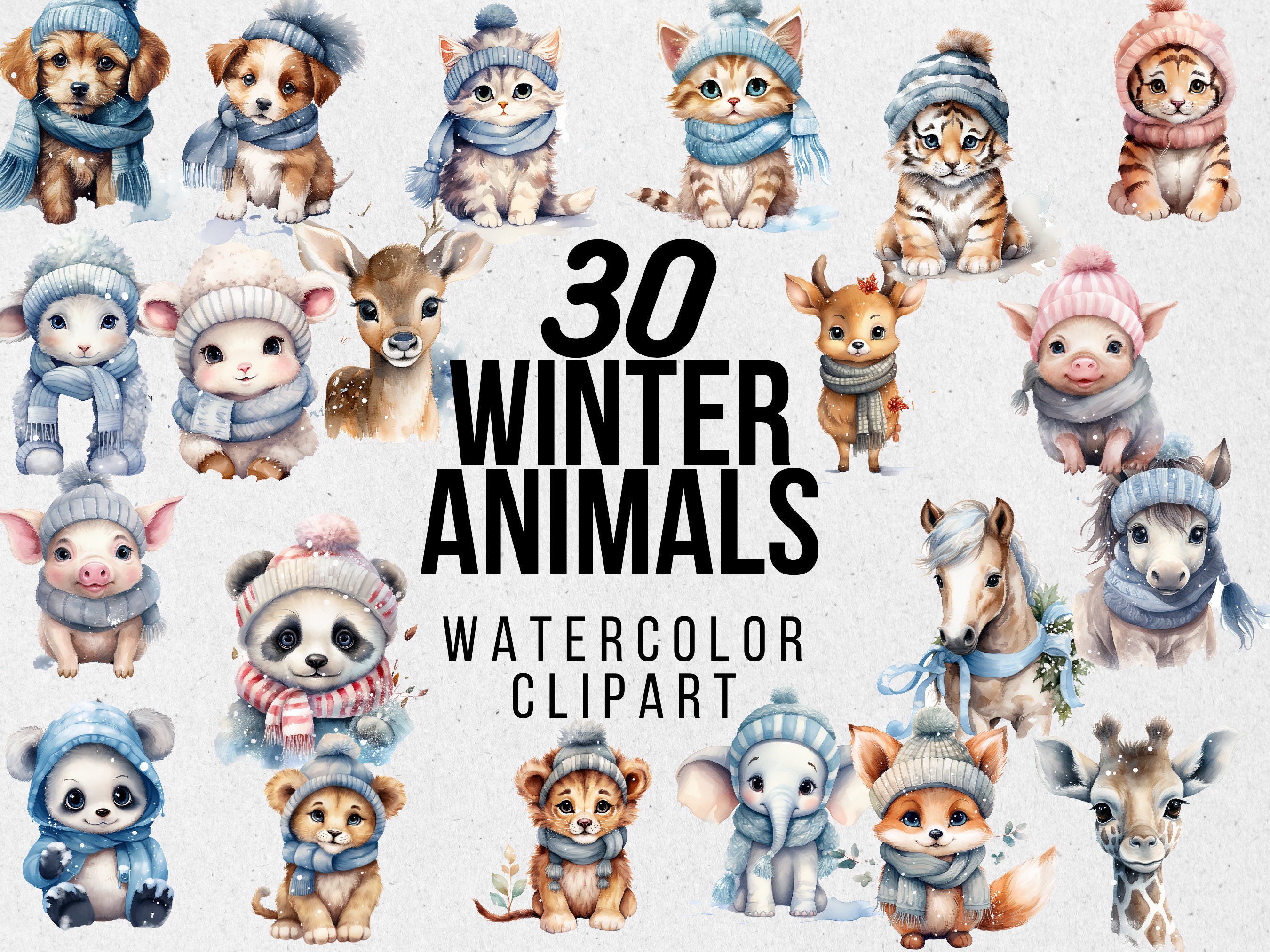 Watercolor Winter Animals Clipart, Watercolor Animals , Winter Animals ...