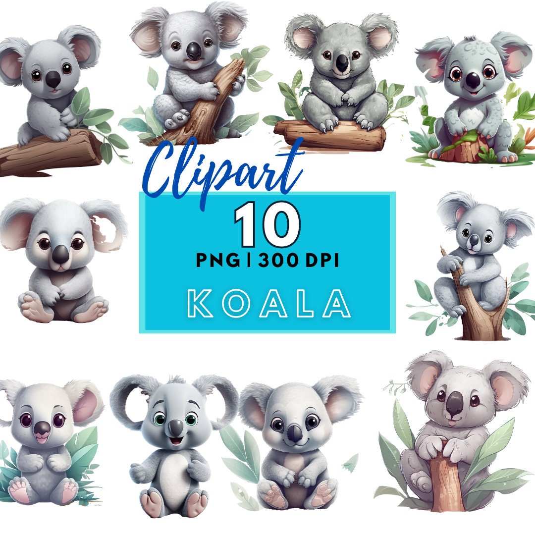 Cute Koala Clipart PNG, Clipart Pack of 10, Crafts Card Making ...