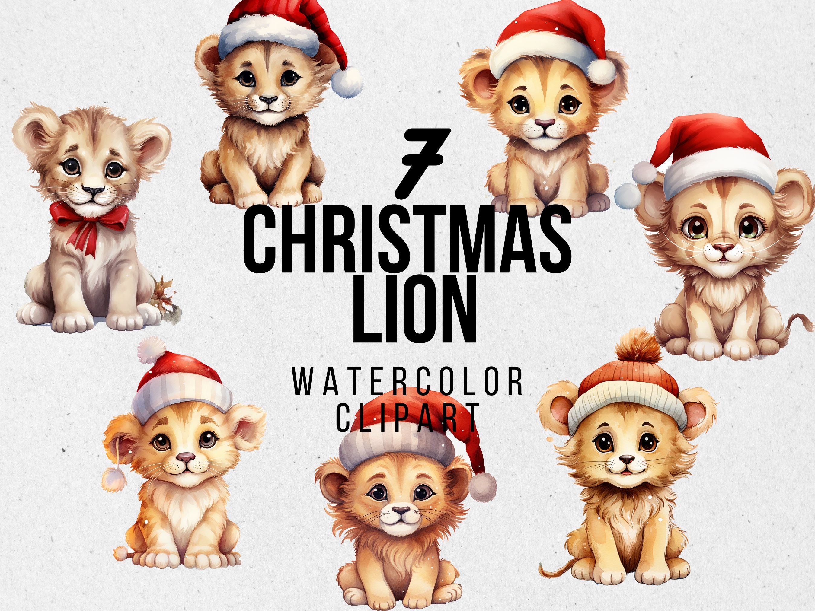 Christmas Lion Clipart, Watercolor Holidays, Winter Clipart, Magical ...