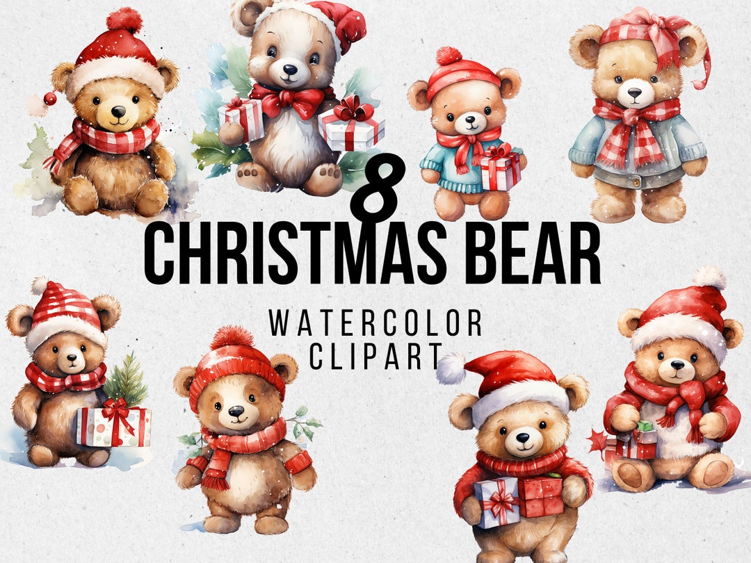 Christmas Bear Clipart, Watercolor Holidays, Winter Clipart, Magical ...