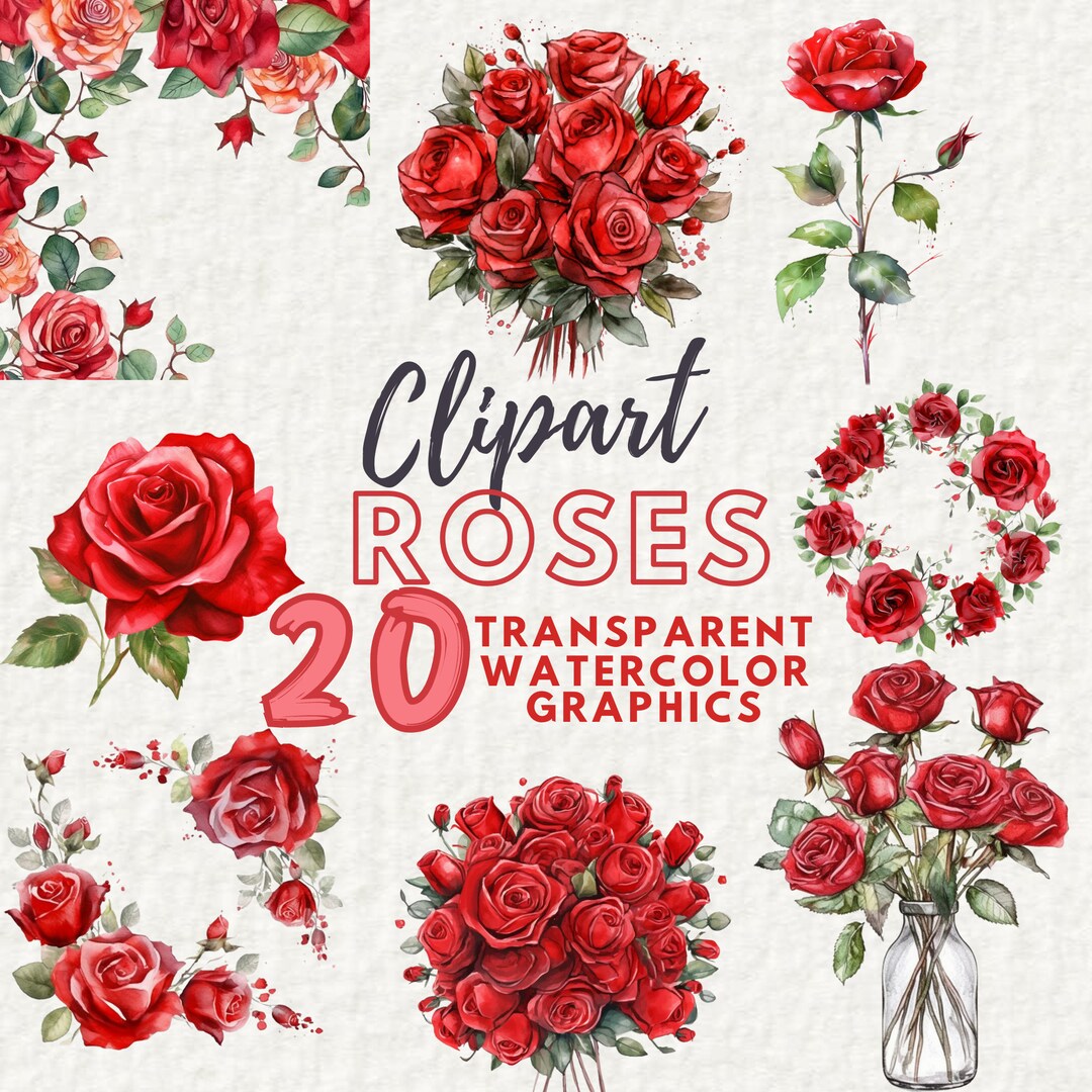 Watercolor Roses Clipart - Roses Flowers Floral Bouquets in PNG Format ...