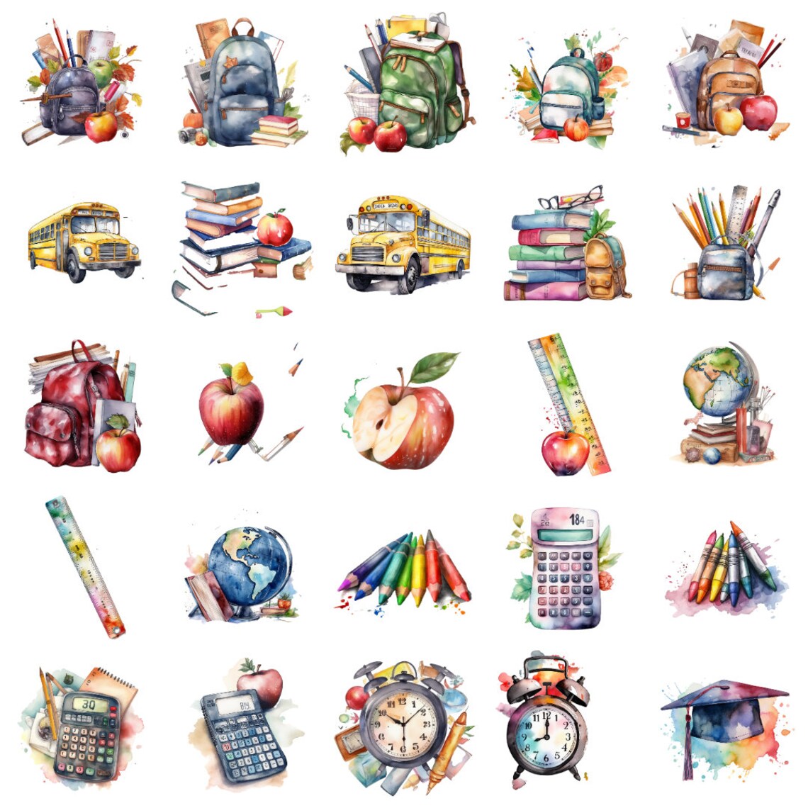 Watercolor Back-to-school Clipart Bundle, Back-to-school Png & Svg ...