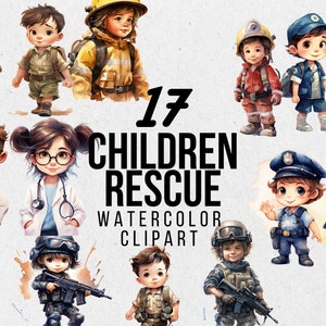 Rescue Clipart Children, First Responders Children Clipart, Watercolor ...