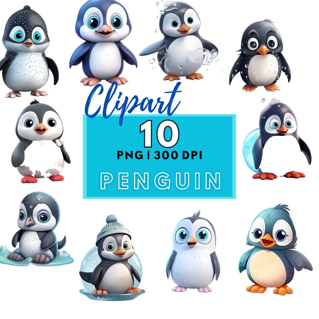 Cute Penguin Clipart PNG Clipart Pack of 10 Crafts Card - Etsy