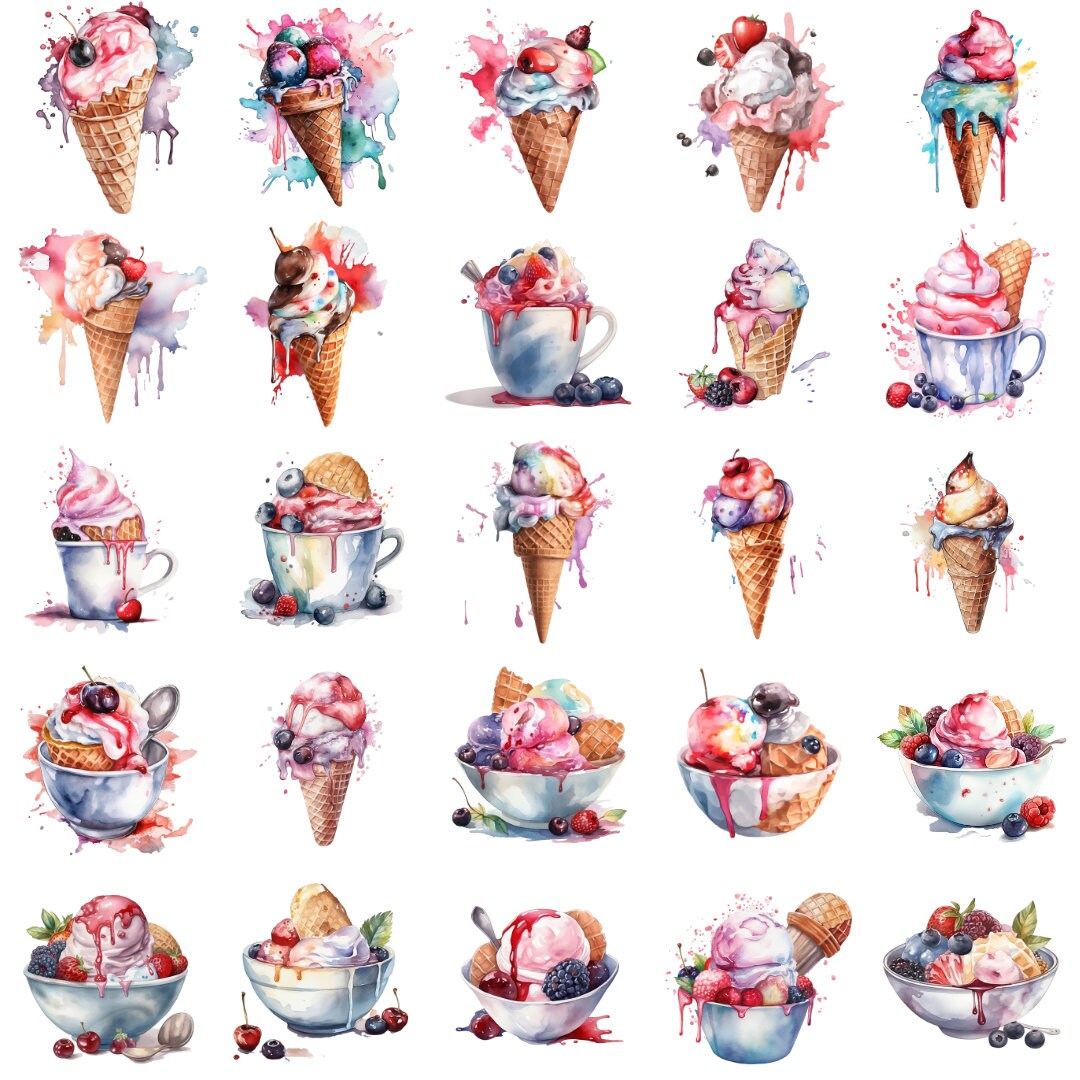Watercolor Ice Cream Clipart Bundle, Comercial Use, Instant Download - Etsy