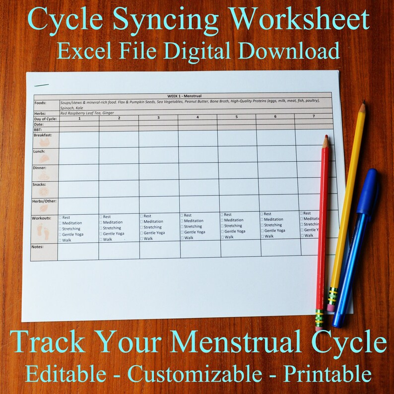 Cycle Syncing Worksheet | Excel Digital Download - Etsy