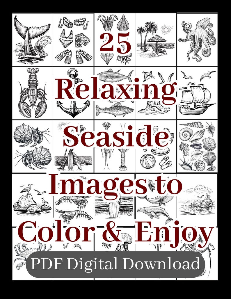 Buy Seaside Coloring Pages Digital, Coloring Pages Printable Digital ...
