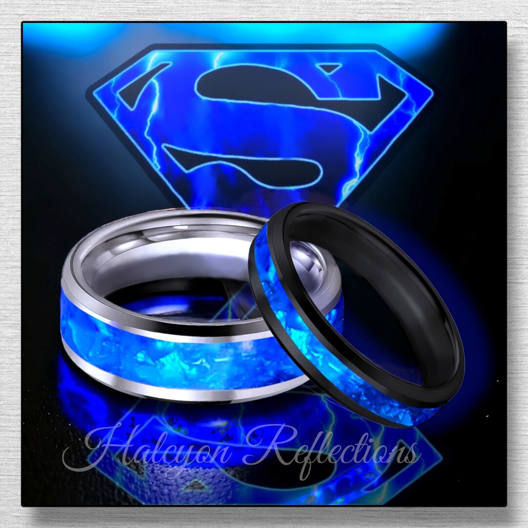 The Blue Kryptonite Glow Ring, Tungsten Carbide, Ceramic 8mm-6mm-4mm ...