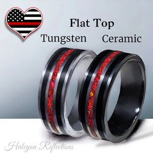 Thin Red Line Ring, Men's Woman's Band, Firefighters Ring, Tungsten ...