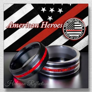 Thin Red Line Ring, Men's Woman's Band, Firefighters Ring, Tungsten ...