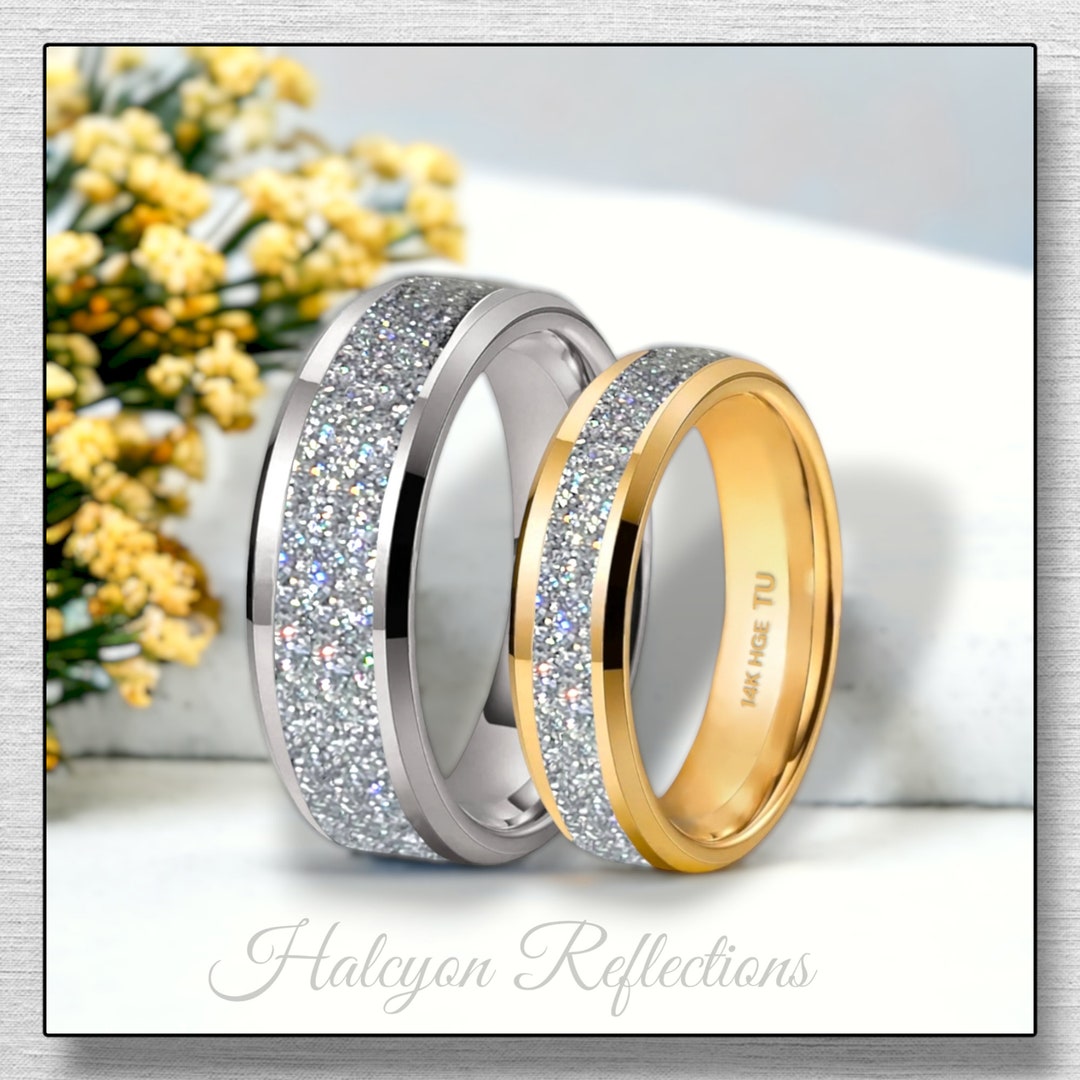 The Stardust Diamond Ring, Tungsten, Silver, 14K Gold 8mm-6mm-4mm, Men ...