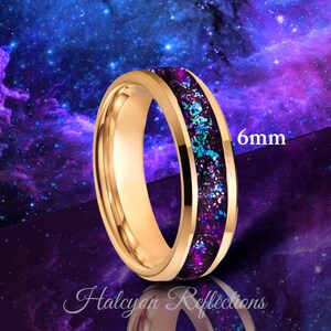 14K Gold Tungsten Galaxy Ring: Purple Nebula Wedding Band - Etsy