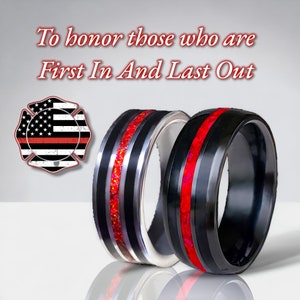Thin Red Line Ring, Men's Woman's Band, Firefighters Ring, Tungsten ...