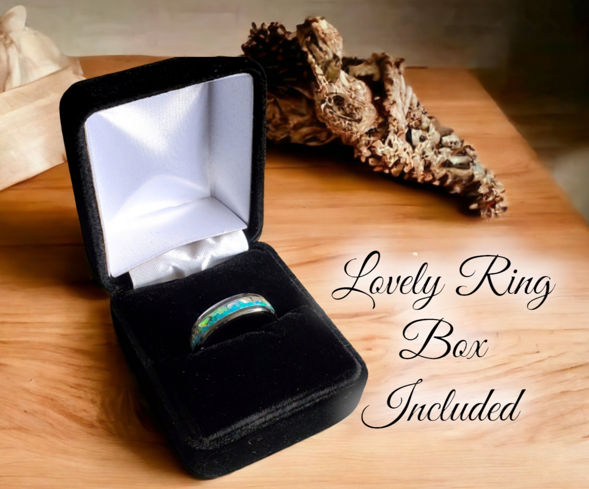 Thin Blue Line Ring- Black Ceramic Tungsten Band With Blue Fire Opals ...