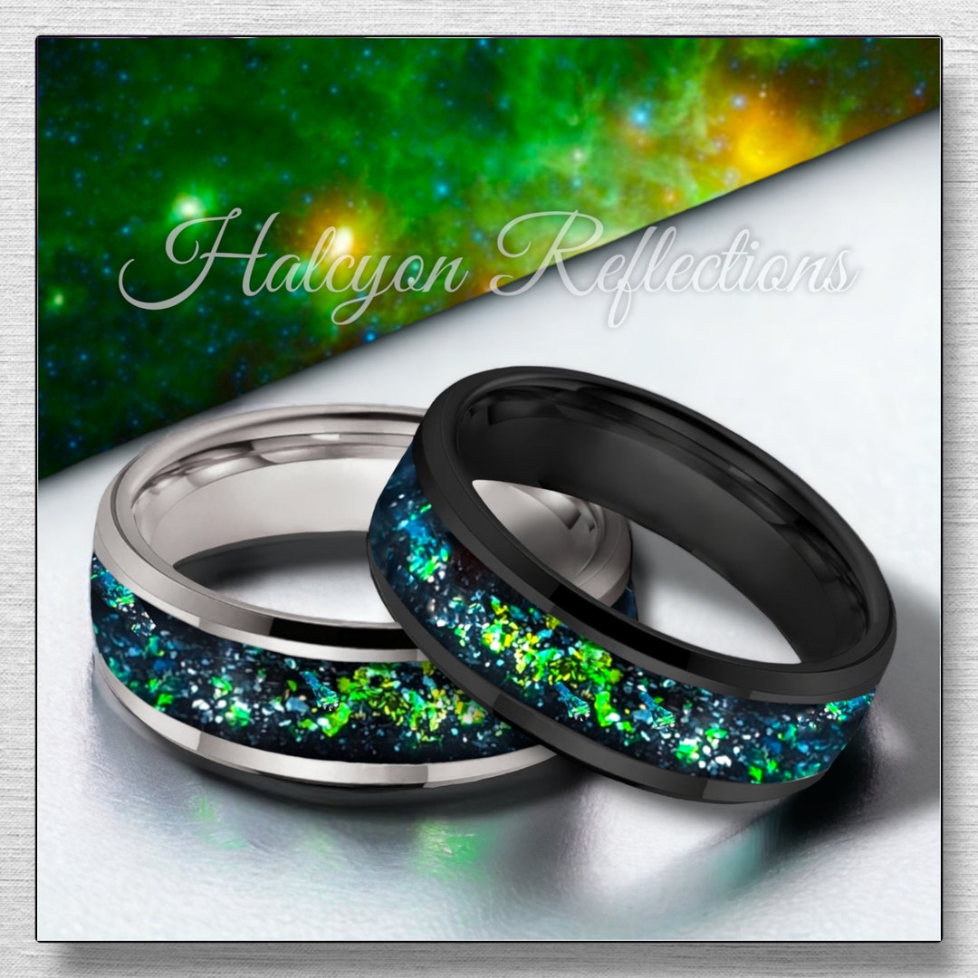 The Green Star Dust Ring Black Ceramic 8mm-6mm-4mm Man - Etsy