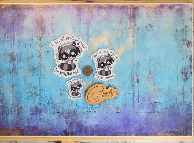 I Love All Kinds of Music, I'm Polyjamorous, Funny Racoon Sticker or ...