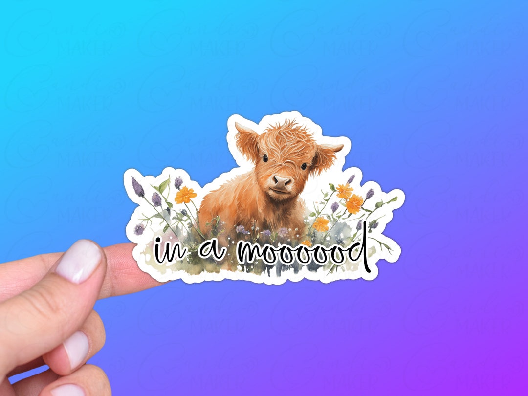 In a Mood, Highland Cow Vinyl Sticker Decal Die-cut Water-resistant ...