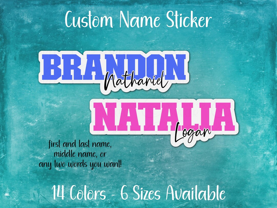 Varsity Custom Two Name Sticker | Personalized, Choose Size, Color ...