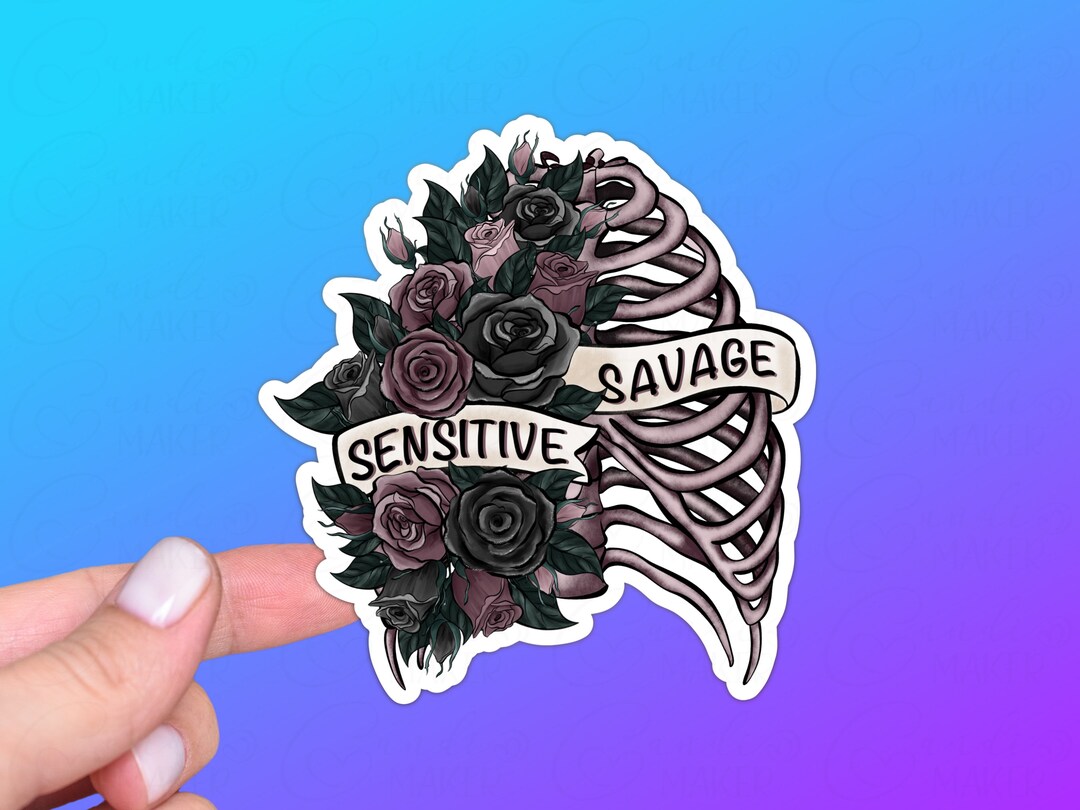 Sensitive Savage, Black Rose Skeleton Vinyl Sticker Decal Die-cut Water ...