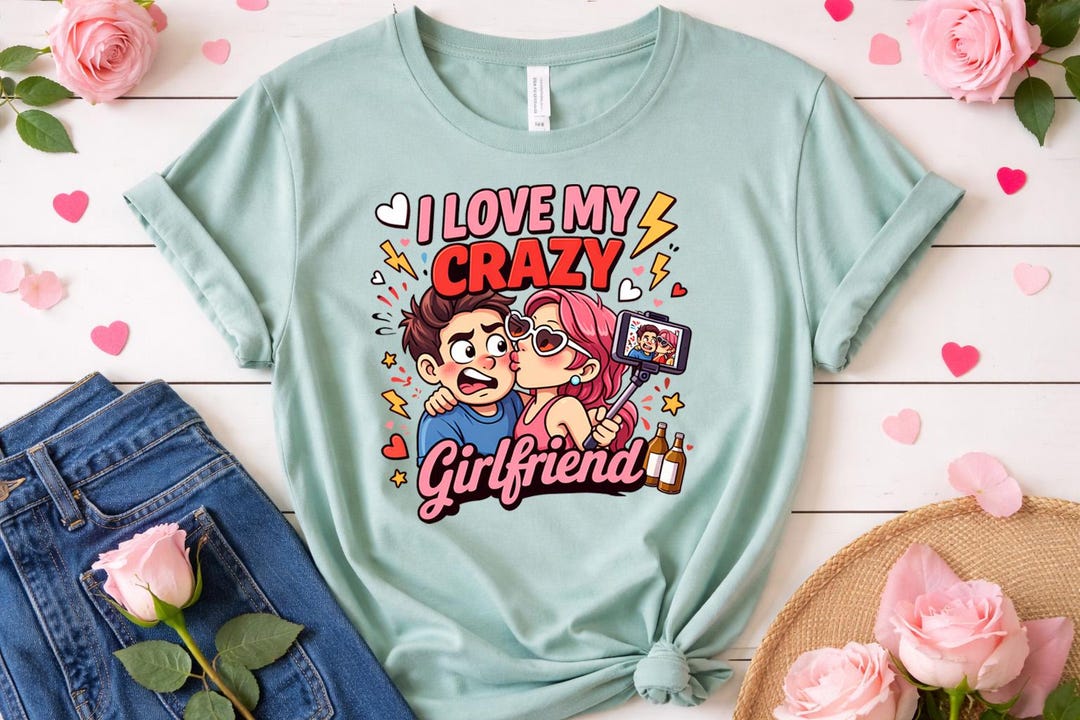 Funny Couple Cartoon PNG – I Love My Crazy Girlfriend Design (digital ...