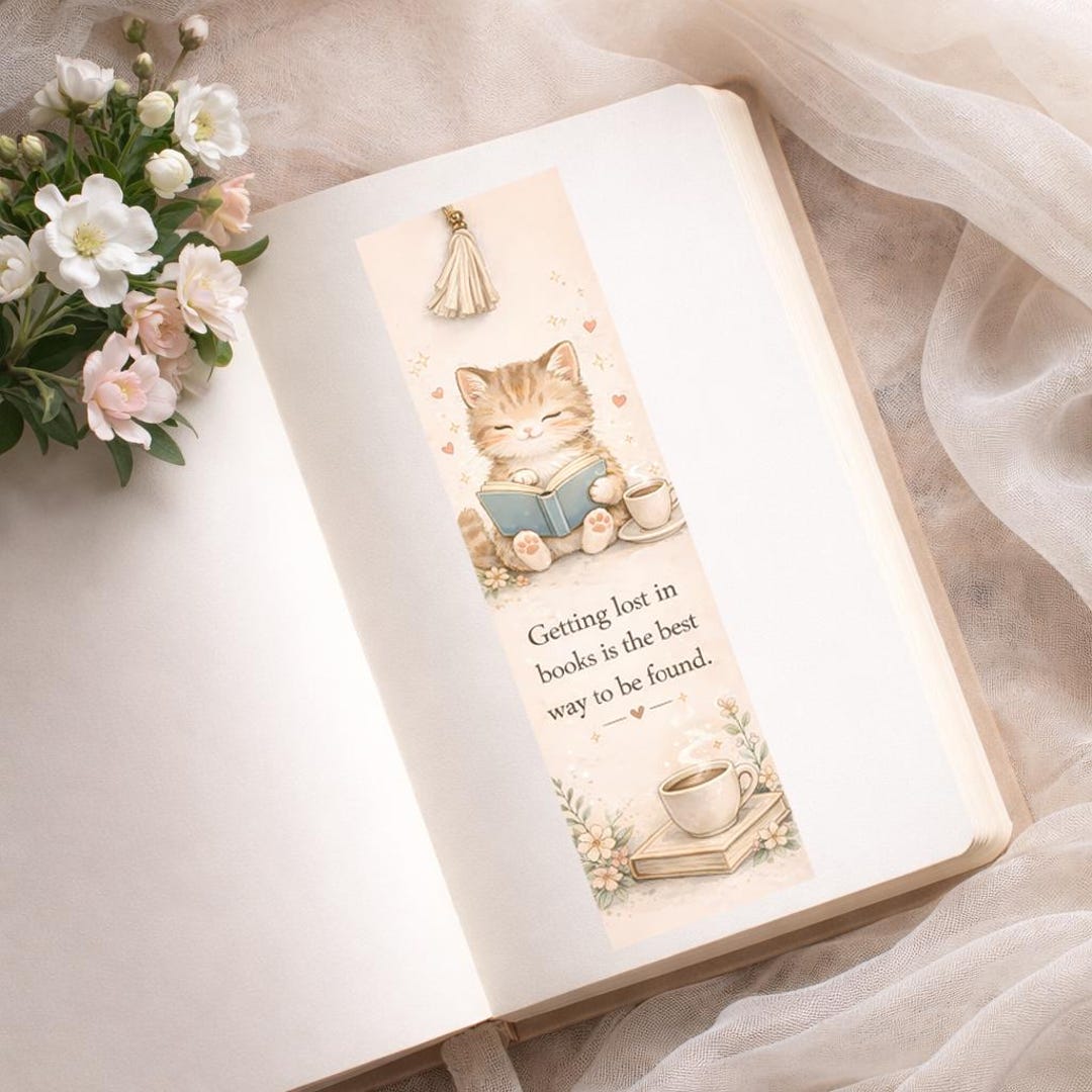 Cat Reading Bookmark – Cozy Book Lover Gift (digital Download, 2x7 Inch ...