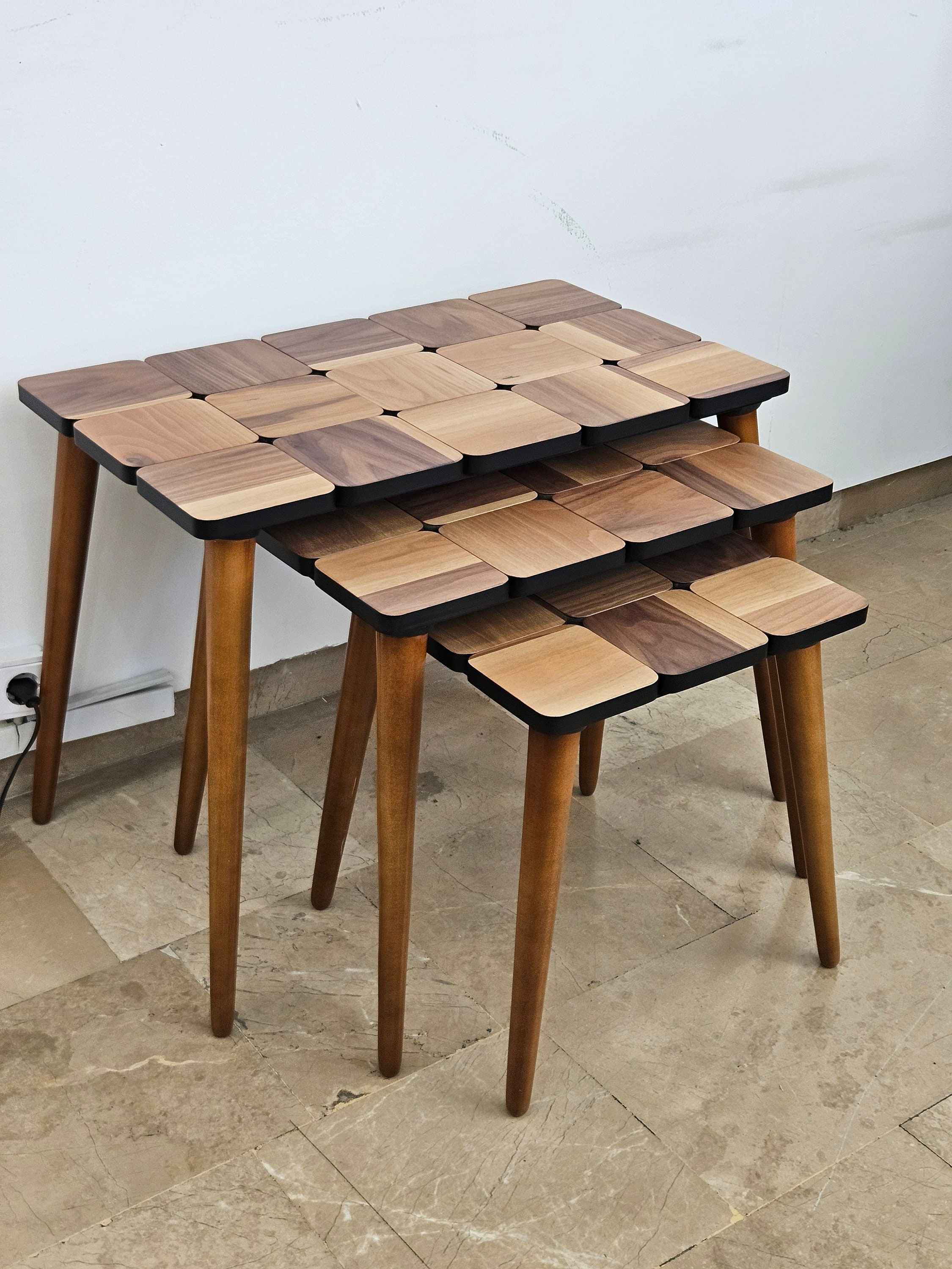 Nesting Coffee Table Set, Walnut Side Table Mid Century, Nesting of ...