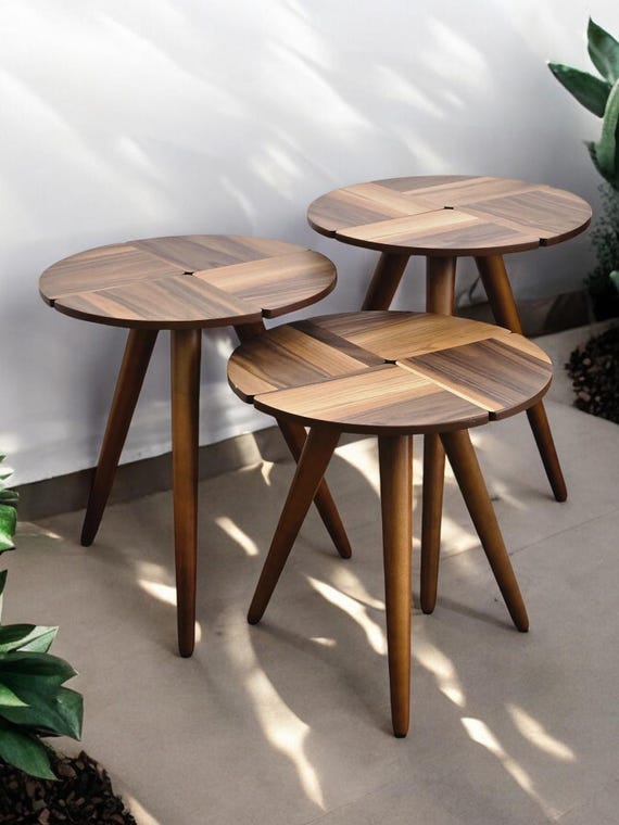 Coffee Tables Set of 3 Walnut Side Table Mid Century Modern Living Room Furniture Housewarming Gift Handmade Nesting Side Table Set of 3 Etsy